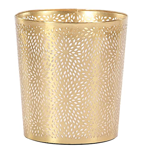 CosmoLiving by Cosmopolitan Metal Cylinder Small Waste Bin with Laser Carved Floral Design, 9" x 9" x 10", Gold