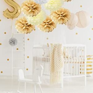 10PCS Mixed Cream Tan Brown White Party Tissue Paper Pom Poms Streamers Neutral Birthday Baby Shower Wedding Nursery Classroom Hanging Decoration