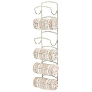 mdesign steel towel holder for bathroom wall - wall mounted organizer for rolled towels and bath robes - six level wall mount towel storage rack - bathroom towel organizer - hyde collection - satin