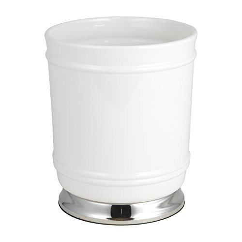 Popular Bath Waste Basket, Isabella Collection, White/Chrome