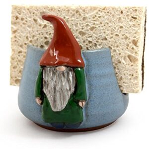 American Handmade Pottery Kitchen Sponge Holder, Garden Gnome Motif