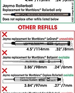 Jaymo - 2 Black - Rollerball Pen Refill - Replacement for Montblanc 105158-4.44 in / 113 mm Long