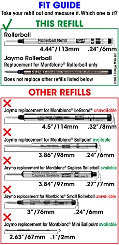 Jaymo - 2 Black - Rollerball Pen Refill - Replacement for Montblanc 105158-4.44 in / 113 mm Long