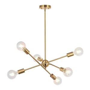 bonlicht modern sputnik chandelier lighting 6 lights brushed brass chandelier mid century pendant lighting gold ceiling light fixture for hallway bar kitchen dining room