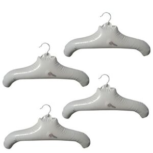 newferu inflatable hanger travel x 4, white round shoulder, portable folding clothes drying rack with metal hook, space saving coat storage set non slip foldable for home car camping indoor outdoor