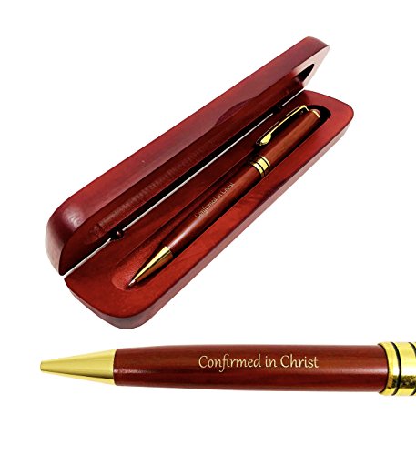 Confirmation Gift Set, Confirmed in Christ Wood and metal gold pen set with matching case, engraved with a special inspirational message