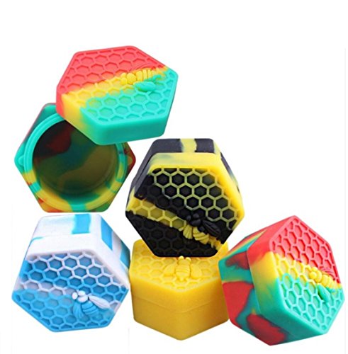 FWD 26ML Non Stick Silicone Jar Hexagon Honeybee Container and 1 Stainless Steel Tool Random Colors (3)