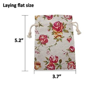 FASOTY Lot of 50 Rose Drawstring Burlap Bags Flower Pouches Bags Linen Gift Bags Floral Jewelry Pouch Jute Sacks for Wedding Favor Party Gifts, Bridal Shower, Birthday, DIY Craft, 3.7x5.2 Inch