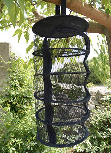 9 Inch 5 Level Micro Hanging Dry Net Indoor/Closet Drying Rack for Herbs, Plants, Organizer, Freshner - Black Mash Screen with Top-to-Bottom Zipper - Apartment Size with Zipped Storage Pouch