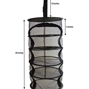 9 Inch 5 Level Micro Hanging Dry Net Indoor/Closet Drying Rack for Herbs, Plants, Organizer, Freshner - Black Mash Screen with Top-to-Bottom Zipper - Apartment Size with Zipped Storage Pouch