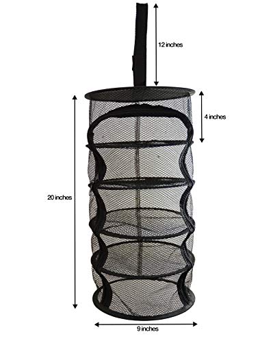 9 Inch 5 Level Micro Hanging Dry Net Indoor/Closet Drying Rack for Herbs, Plants, Organizer, Freshner - Black Mash Screen with Top-to-Bottom Zipper - Apartment Size with Zipped Storage Pouch