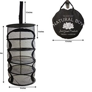 9 Inch 5 Level Micro Hanging Dry Net Indoor/Closet Drying Rack for Herbs, Plants, Organizer, Freshner - Black Mash Screen with Top-to-Bottom Zipper - Apartment Size with Zipped Storage Pouch