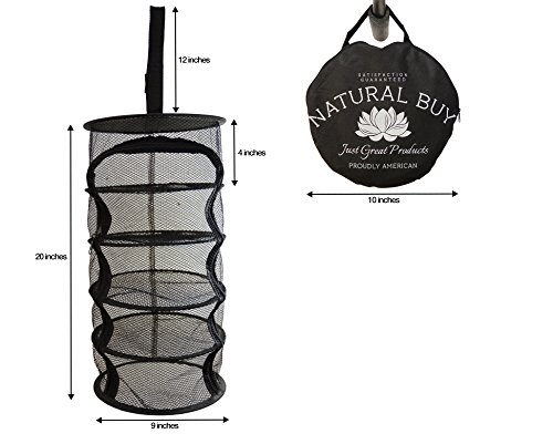 9 Inch 5 Level Micro Hanging Dry Net Indoor/Closet Drying Rack for Herbs, Plants, Organizer, Freshner - Black Mash Screen with Top-to-Bottom Zipper - Apartment Size with Zipped Storage Pouch