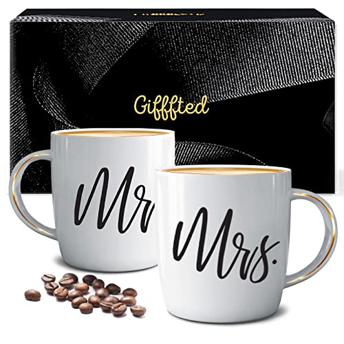 Triple Gifffted Couples Gifts for Christmas, Wedding Anniversary, Engagement - Valentines Day Mr and Mrs Mugs Couple Gift for Husband and Wife, His/Hers, Men/Women, Him/Her, Bride & Groom, Newlywed