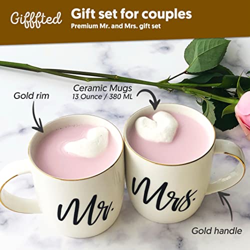 Triple Gifffted Couples Gifts for Christmas, Wedding Anniversary, Engagement - Valentines Day Mr and Mrs Mugs Couple Gift for Husband and Wife, His/Hers, Men/Women, Him/Her, Bride & Groom, Newlywed