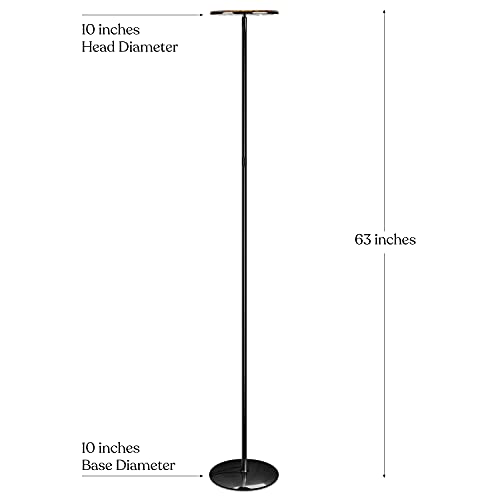 Brightech Sky LED Floor lamp, Torchiere Super Bright Floor Lamp for Living Rooms & Offices - Dimmable, Tall Standing Lamp for Bedroom Reading - Black Chrome