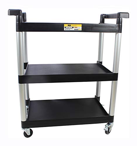 MaxWorks 80774 3-Shelf Utility Plastic Cart with Wheels-225 Lbs Maximum Capacity , Black