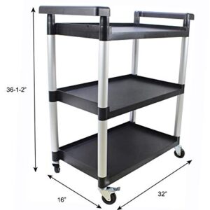 MaxWorks 80774 3-Shelf Utility Plastic Cart with Wheels-225 Lbs Maximum Capacity , Black