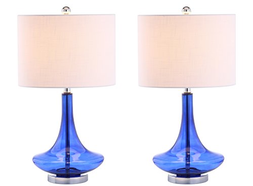 JONATHAN Y JYL1081D-SET2 Set of 2 Table Lamps Cecile 25.5" Glass Teardrop LED Table Lamp Contemporary Bedside Desk Nightstand Lamp for Bedroom Living Room Office College Bookcase, Cobalt Blue