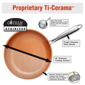 Gotham Steel Stainless Steel Premium 10” Frying Pan, Triple Ply Reinforced with Super Nonstick Ti- Cerama Copper Coating and Induction Capable Encapsulated Bottom – Dishwasher Safe