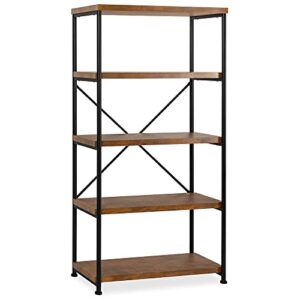 best choice products 5-tier rustic industrial bookshelf display décor accent for living room, bedroom, office w/metal frame, wood shelves - brown