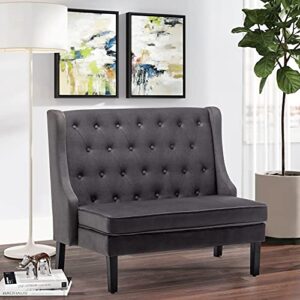 46" Small Modern Loveseat Settee Sofa Linen Fabric 2-Seat Sofa Couch Tufted Love Seat Dining Bench with Back Upholstered Banquette Sofas for Living Room Bedroom Small Space Entryway Steel Grey