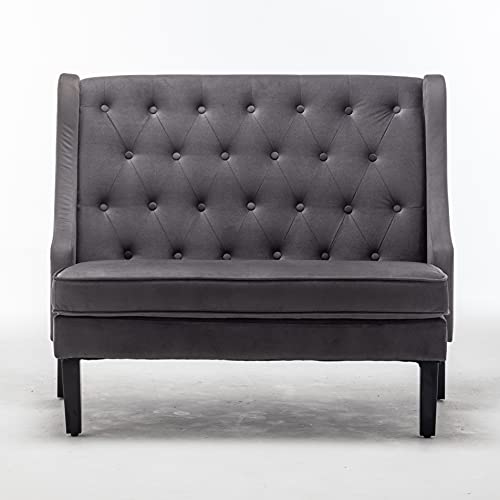 46" Small Modern Loveseat Settee Sofa Linen Fabric 2-Seat Sofa Couch Tufted Love Seat Dining Bench with Back Upholstered Banquette Sofas for Living Room Bedroom Small Space Entryway Steel Grey