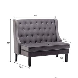 46" Small Modern Loveseat Settee Sofa Linen Fabric 2-Seat Sofa Couch Tufted Love Seat Dining Bench with Back Upholstered Banquette Sofas for Living Room Bedroom Small Space Entryway Steel Grey