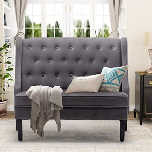 46" Small Modern Loveseat Settee Sofa Linen Fabric 2-Seat Sofa Couch Tufted Love Seat Dining Bench with Back Upholstered Banquette Sofas for Living Room Bedroom Small Space Entryway Steel Grey