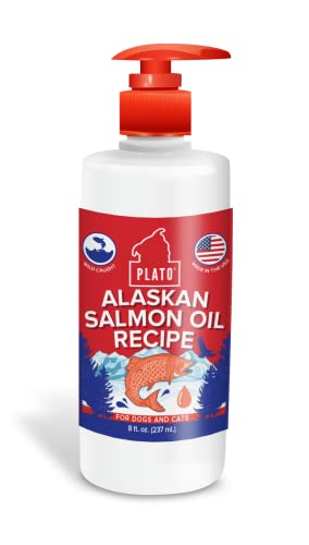 PLATO Wild Alaskan Salmon Oil Kibble Topper - Boost Dog Food with Omega 3 & 6 Fatty Acids - For Healthy Skin & Coat - 8 ounces