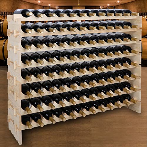 Smartxchoices 96 Bottle Modular Wine Rack Freestanding Floor Wine Holder, Stackable Wine Storage Rack Display Shelves, Solid Wood - Wobble-Free (96 Bottles)