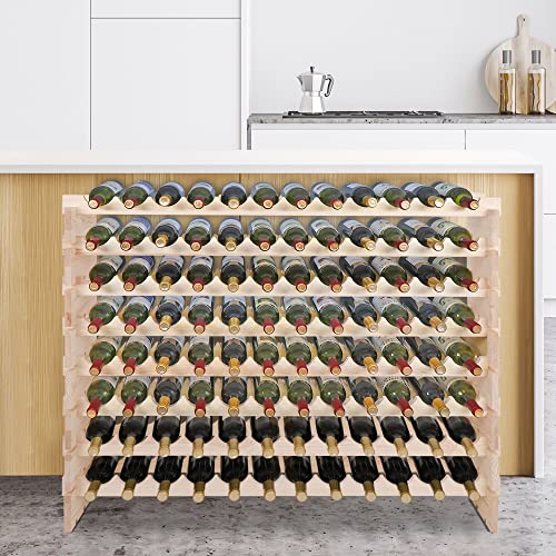 Smartxchoices 96 Bottle Modular Wine Rack Freestanding Floor Wine Holder, Stackable Wine Storage Rack Display Shelves, Solid Wood - Wobble-Free (96 Bottles)