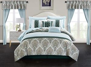 chic home vivaldi 20 piece comforter set medallion quilted embroidered design complete bag bedding, king, green