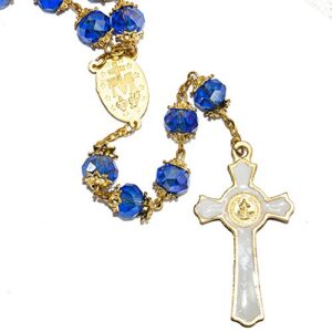 St Benedict Gold Plated Deep Blue Crystals Rosary Beads Miraculous Medal Catholic