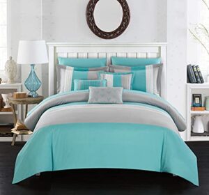 chic home 10 piece ayelet comforter set, king, turquoise