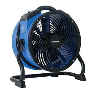 xpower fc-300 heavy duty industrial high velocity whole room air mover air circulator utility shop floor fan, variable speed, timer, 14 inch, 2100 cfm, black, blue