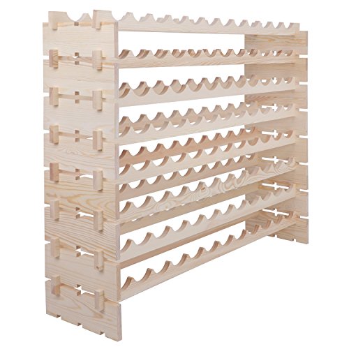 LEMY 8x12 96 Bottles Row Solid Wood Wine Rack Stackable Modular Storage Stand Wooden Wine Holder Display Shelves(Wobble-Free)