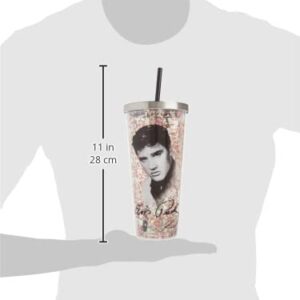 Spoontiques - Glitter Filled Acrylic Tumbler - Glitter Cup with Straw - 20 oz - Stainless Steel Locking Lid with Straw - Double Wall Insulated - BPA Free - Elvis Presley