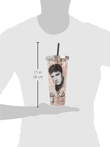 Spoontiques - Glitter Filled Acrylic Tumbler - Glitter Cup with Straw - 20 oz - Stainless Steel Locking Lid with Straw - Double Wall Insulated - BPA Free - Elvis Presley