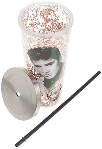 Spoontiques - Glitter Filled Acrylic Tumbler - Glitter Cup with Straw - 20 oz - Stainless Steel Locking Lid with Straw - Double Wall Insulated - BPA Free - Elvis Presley