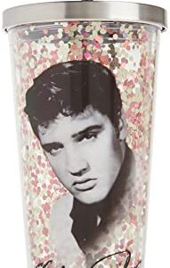 Spoontiques - Glitter Filled Acrylic Tumbler - Glitter Cup with Straw - 20 oz - Stainless Steel Locking Lid with Straw - Double Wall Insulated - BPA Free - Elvis Presley