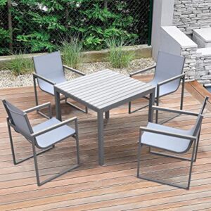 Armen Living Bistro Patio Dining Table, Grey Powder Coated Finish, 35 x 30 x 35