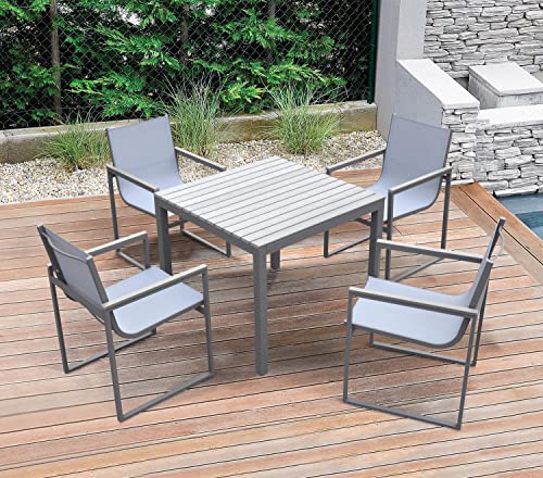 Armen Living Bistro Patio Dining Table, Grey Powder Coated Finish, 35 x 30 x 35