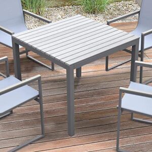 Armen Living Bistro Patio Dining Table, Grey Powder Coated Finish, 35 x 30 x 35