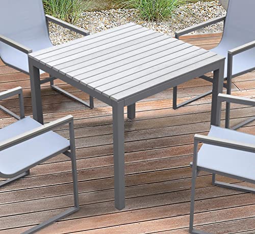 Armen Living Bistro Patio Dining Table, Grey Powder Coated Finish, 35 x 30 x 35