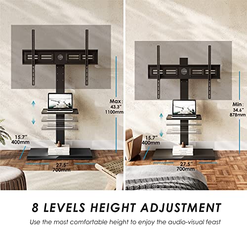 FITUEYES Floor TV Stand with Swivel Mount for 50-80 Inch Large LCD/LED TVs, Tall Corner TV Stands for Bedroom and Living Room, Easy to Assemble, Hold Up to 110 lbs,Black,TT208001MB