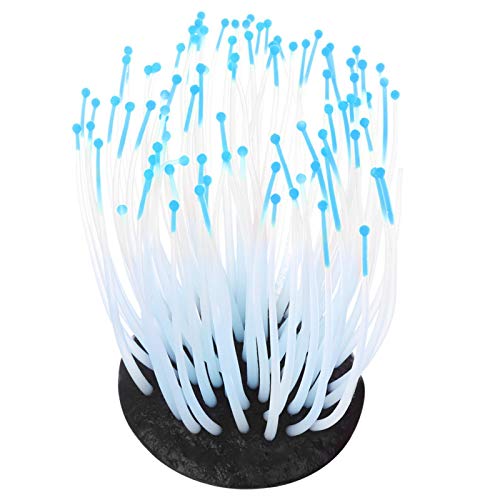 Artificial Sea Anemone Coral Vivid Plant for Aquarium Underwater Ornament Decor Fish Tank Garden Night Light(Blue)