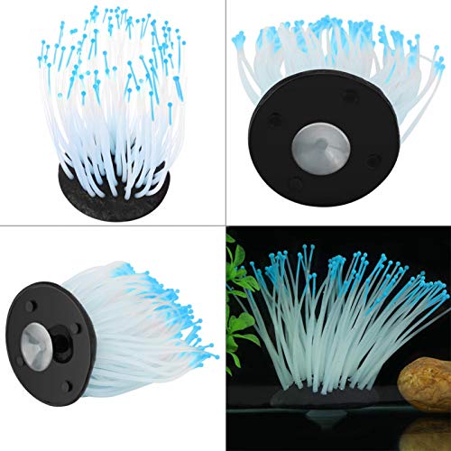 Artificial Sea Anemone Coral Vivid Plant for Aquarium Underwater Ornament Decor Fish Tank Garden Night Light(Blue)