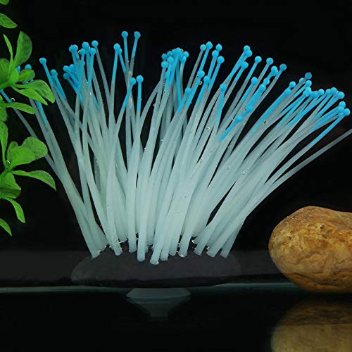 Artificial Sea Anemone Coral Vivid Plant for Aquarium Underwater Ornament Decor Fish Tank Garden Night Light(Blue)