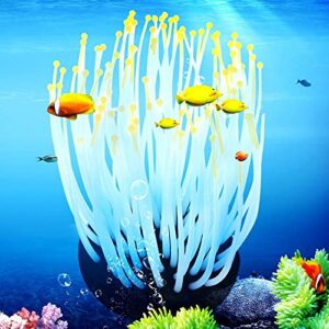 Artificial Sea Anemone Coral Vivid Plant for Aquarium Underwater Ornament Decor Fish Tank Garden Night Light(Blue)